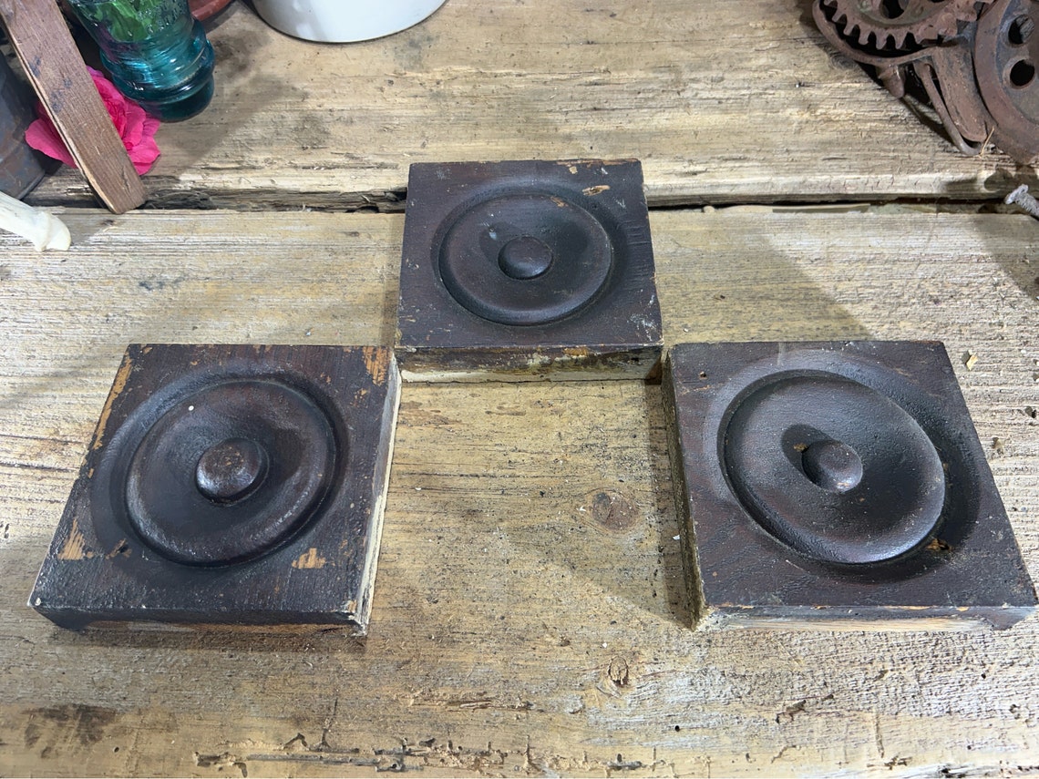 Antique Victorian Salvage 3 Wood Door Corner Rosettes, Window Door Trim ...
