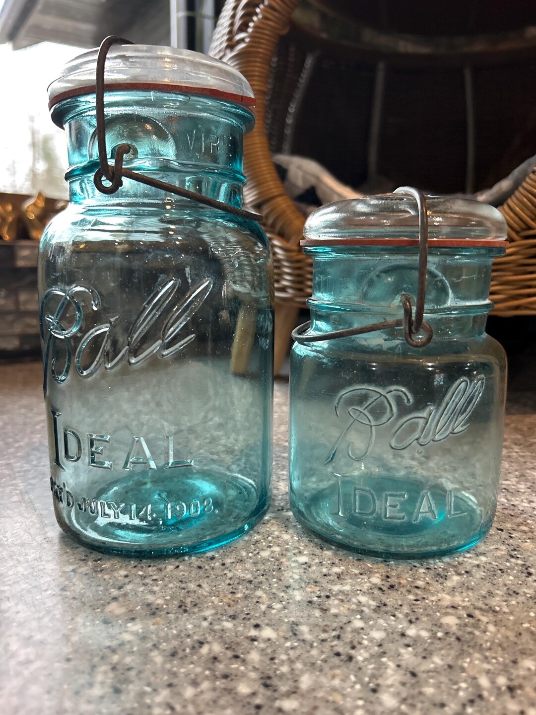 Vintage Blue Quart & Pint Ball Wire Bail Jar. Number 1. Era..1923 to ...