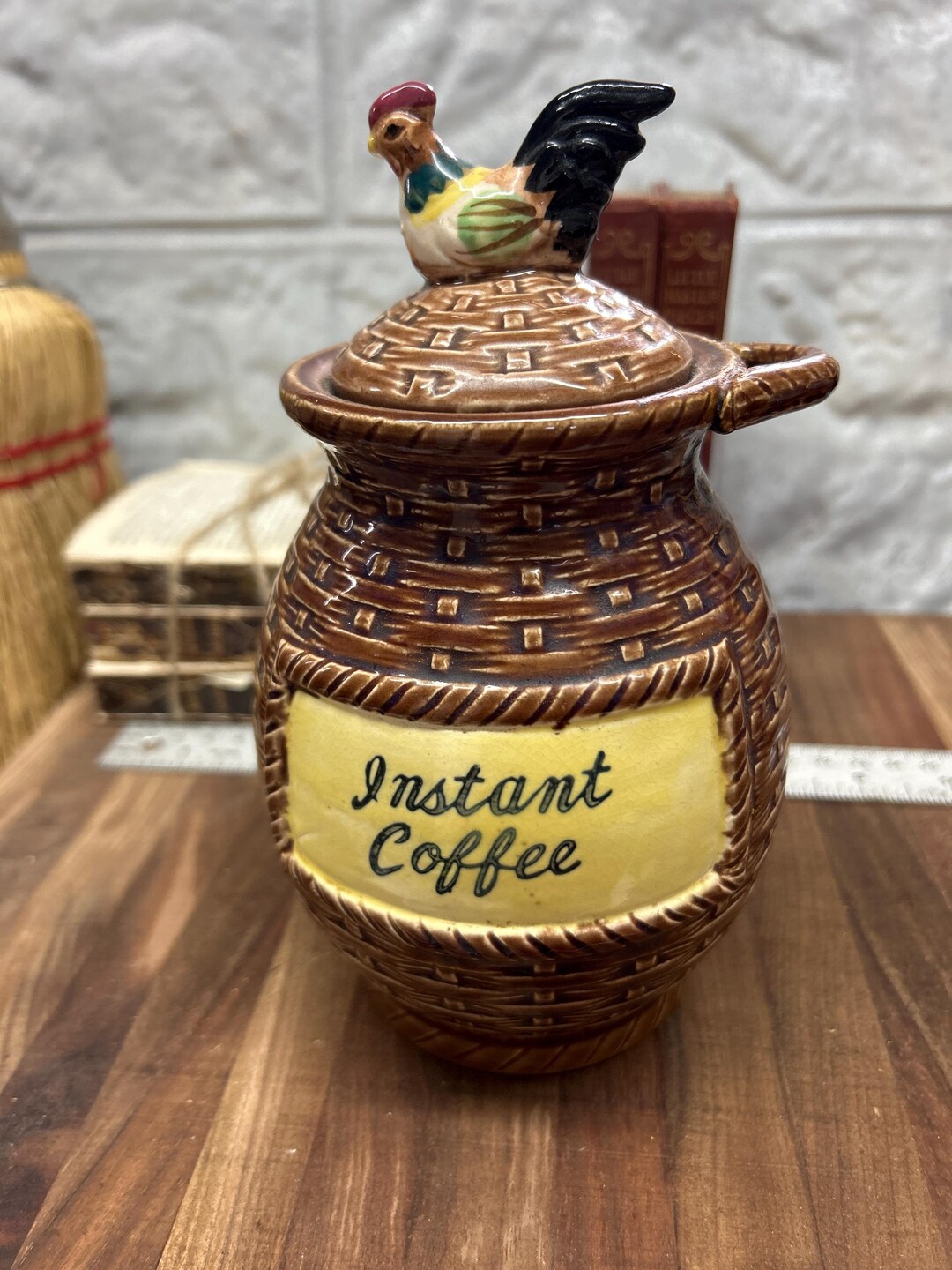 Vintage Instant Coffee Container, Glass . Chicken Lid, Farmhouse ...