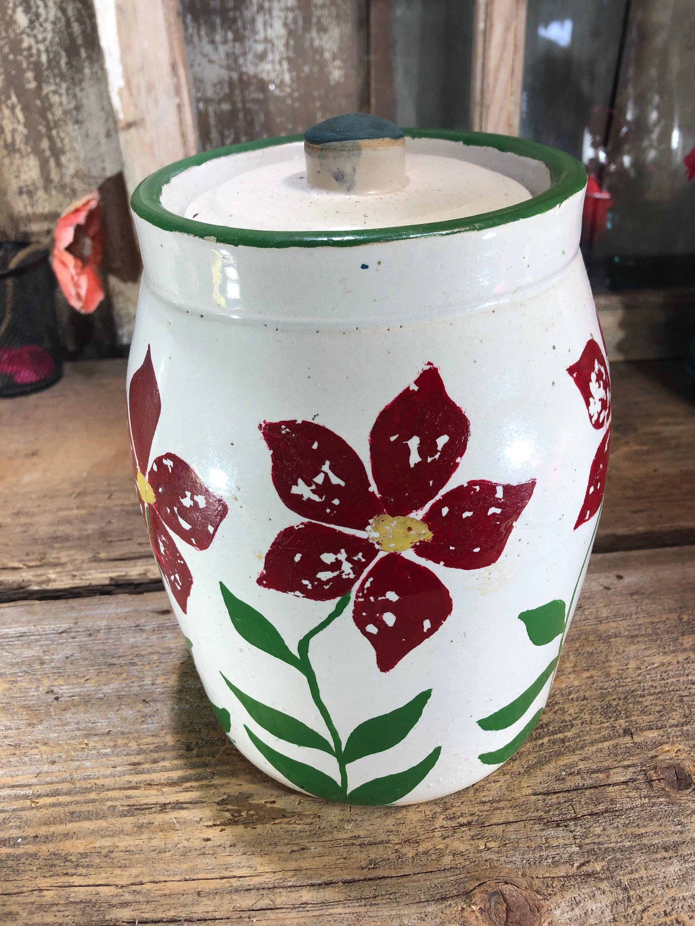 Vintage Farmhouse Cookie Jar Hand Painted Ceramic Pottery | Etsy