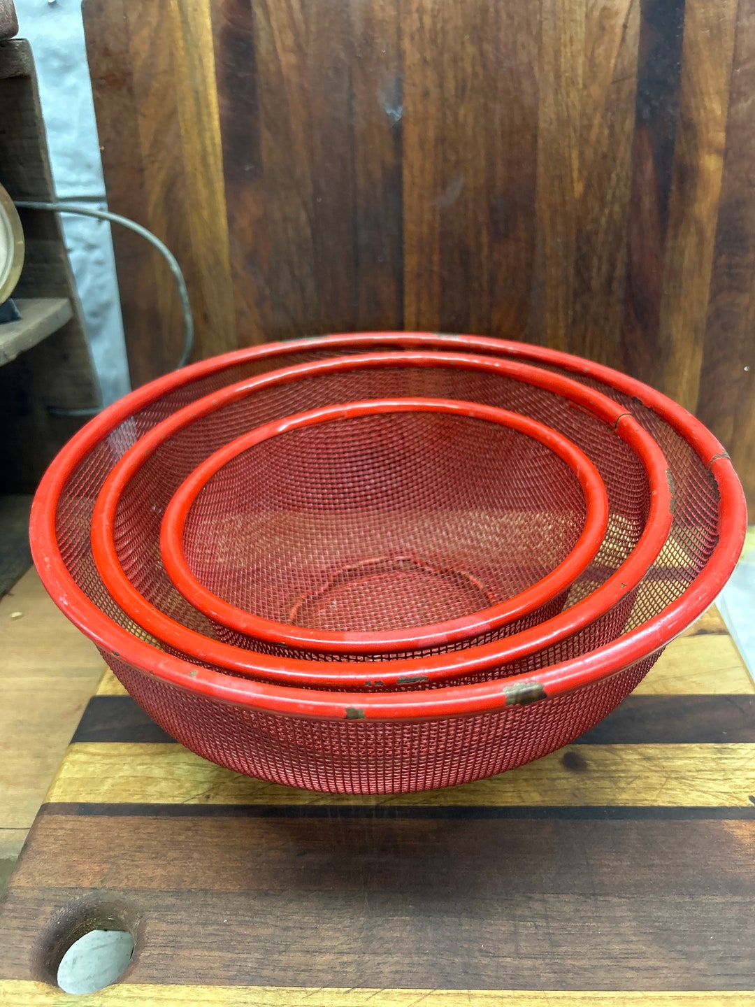 3 Red Wire Colander Strainer Bowls, Farmhouse Kitchen - Etsy