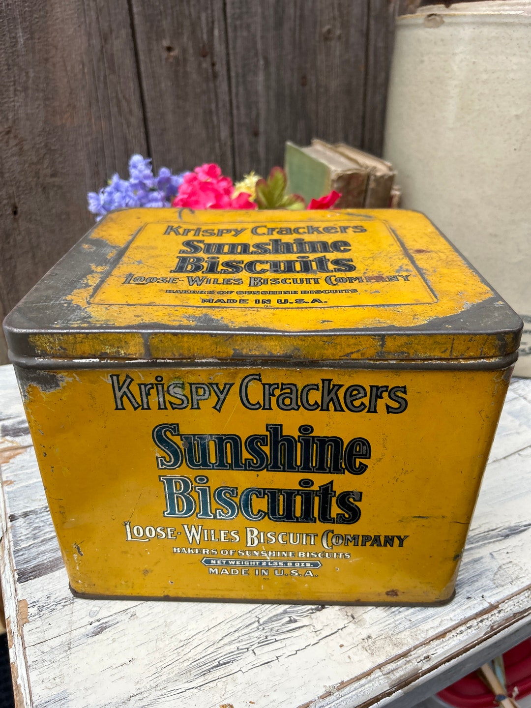 Vintage Krispy Crackers Sunshine Biscuits Tin, Hoosier Cabinet Display ...