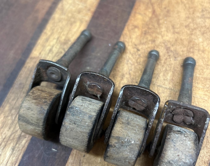 Vintage 4 Wooden Wheel Casters, - Etsy