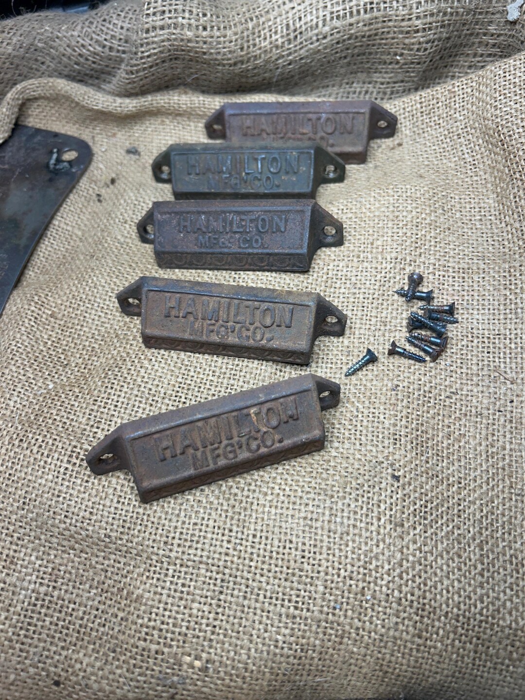 5 Antique Printer Drawer Hamilton Pulls, Knobs,handles 1869 Era - Etsy