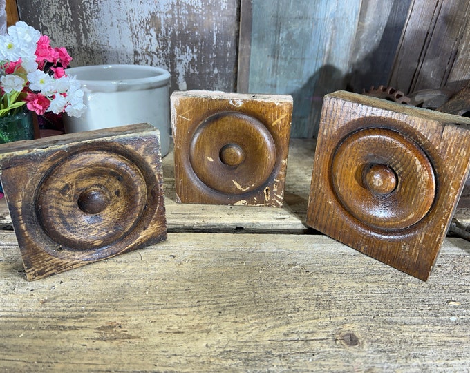 Antique Victorian Salvage 3 Wood Door Corner Rosettes. Window, Door ...