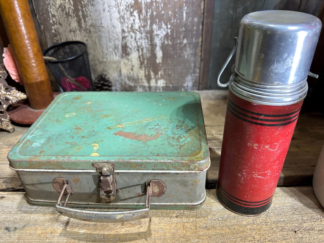 Antique Metal Lunch Box With Thermos - Etsy