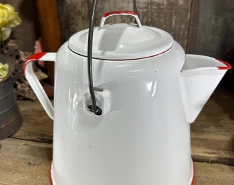 Vintage Large 1930s Enamelware Black Speckled Cowboy Kettle, Coffee Pot ...