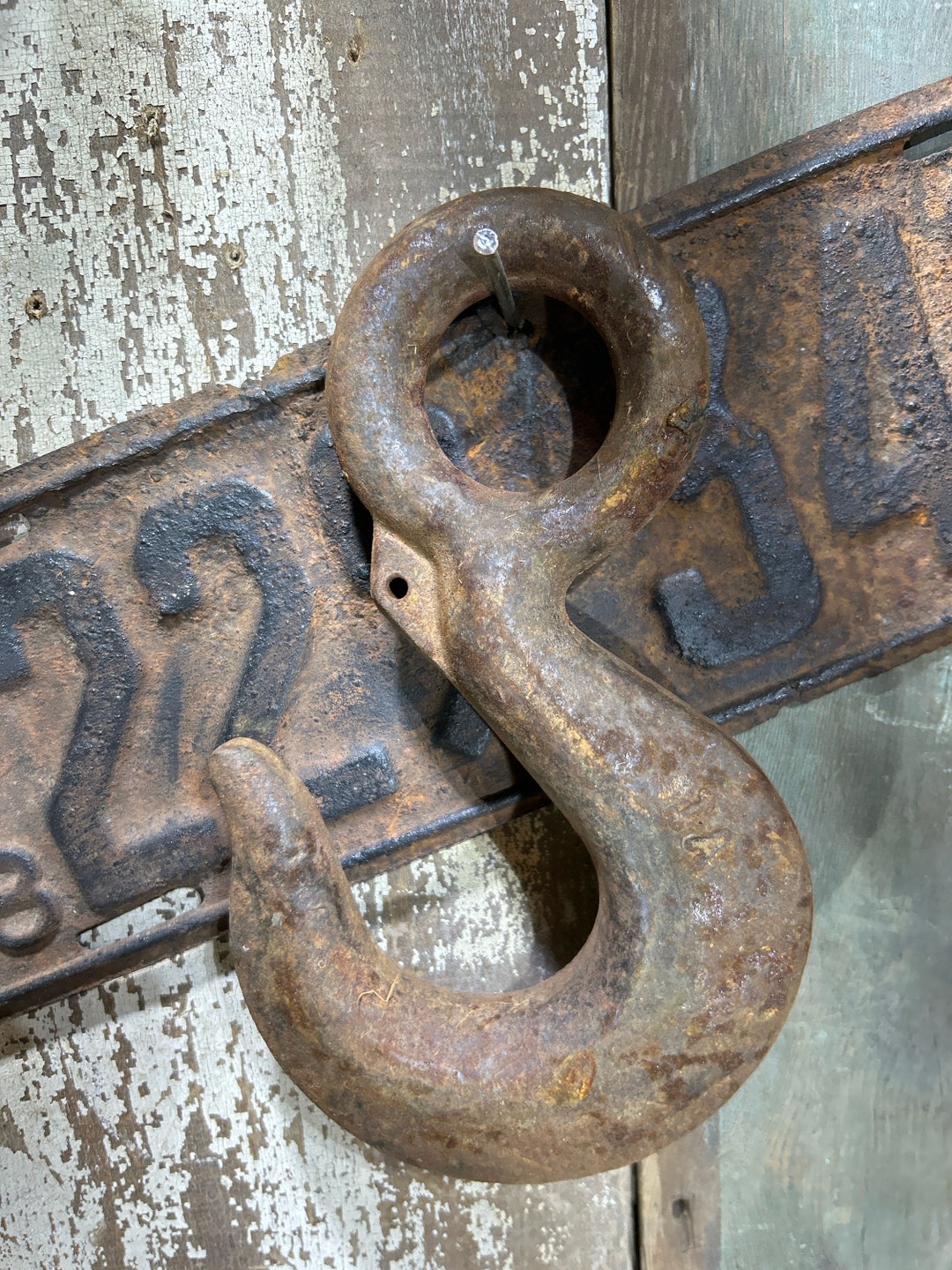 Vintage Chain Hook. Iron Hook , Log Chain, Large Hook - Etsy