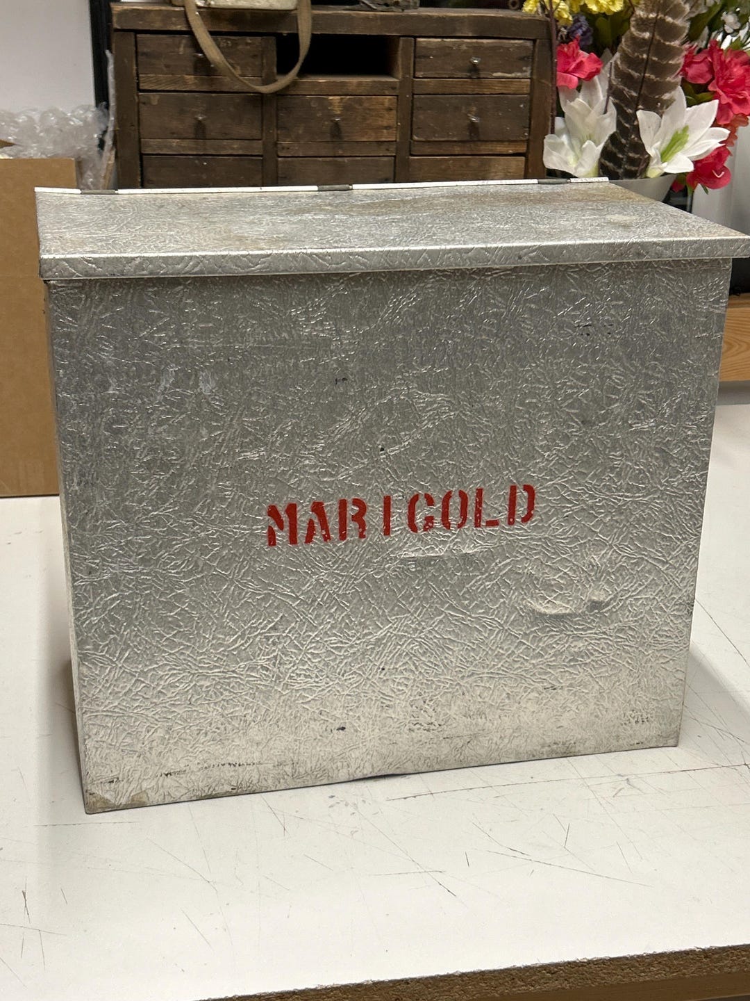 Vintage Marigold Milk Cooler Box.... Farm Salvage. Garden ,,flowers ...