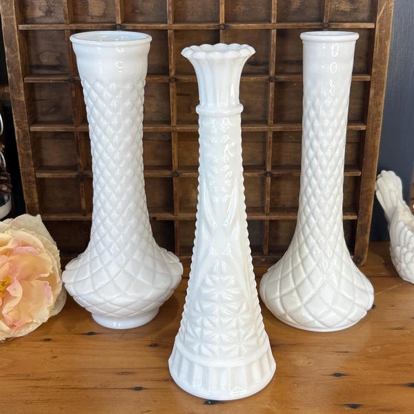 Milk Glass Vases Sets - Etsy
