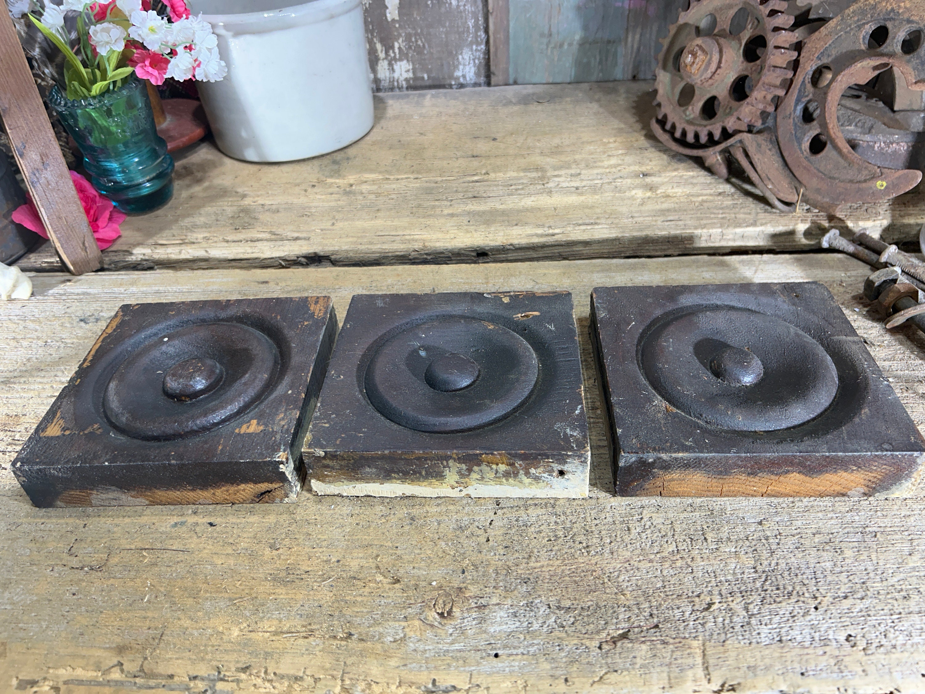 Antique Victorian Salvage 3 Wood Door Corner Rosettes, Window Door Trim ...