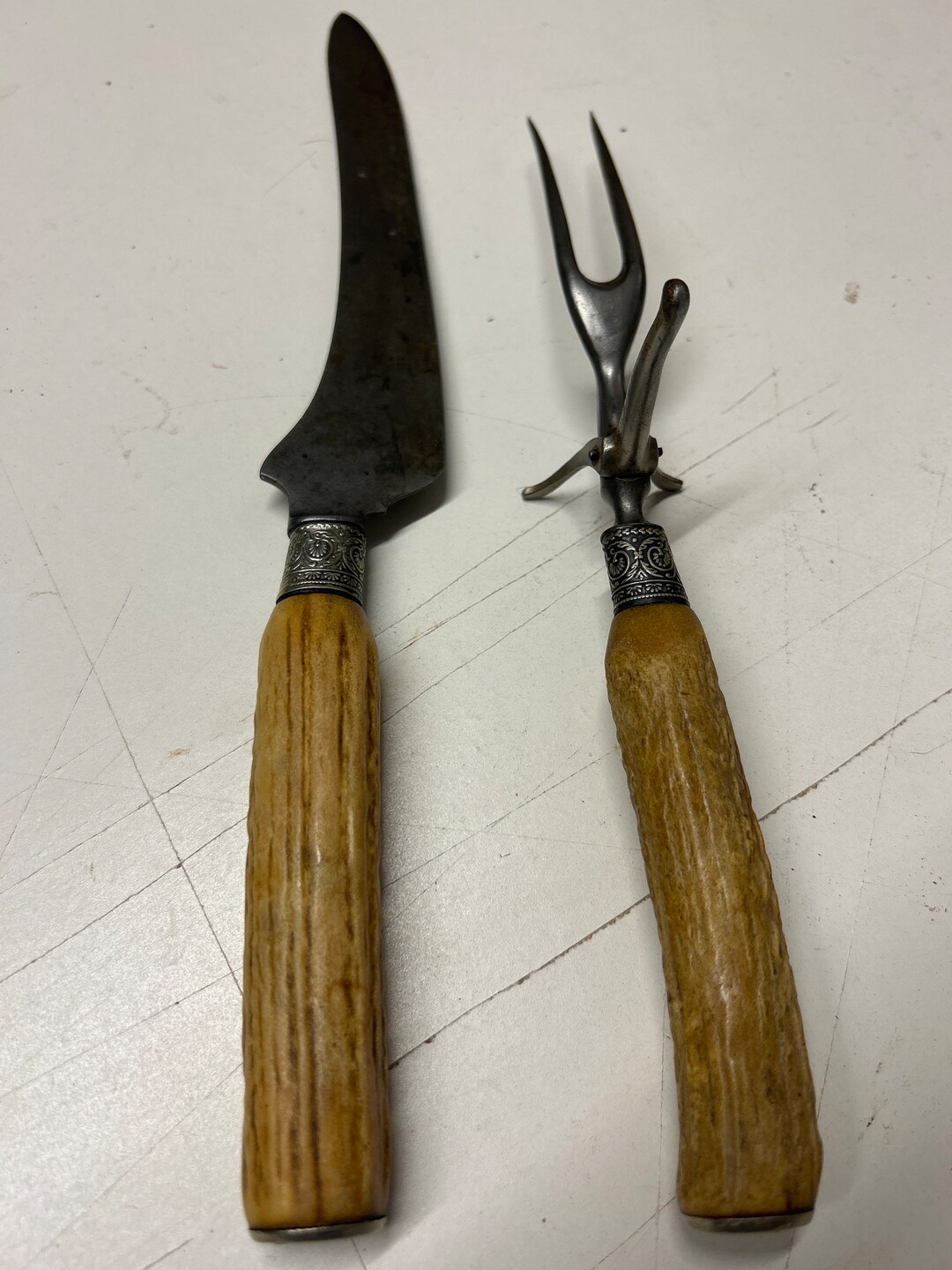 Vintage Kitchen Butcher Knife,, Clever, Sharping Steel, Wood Handles ...