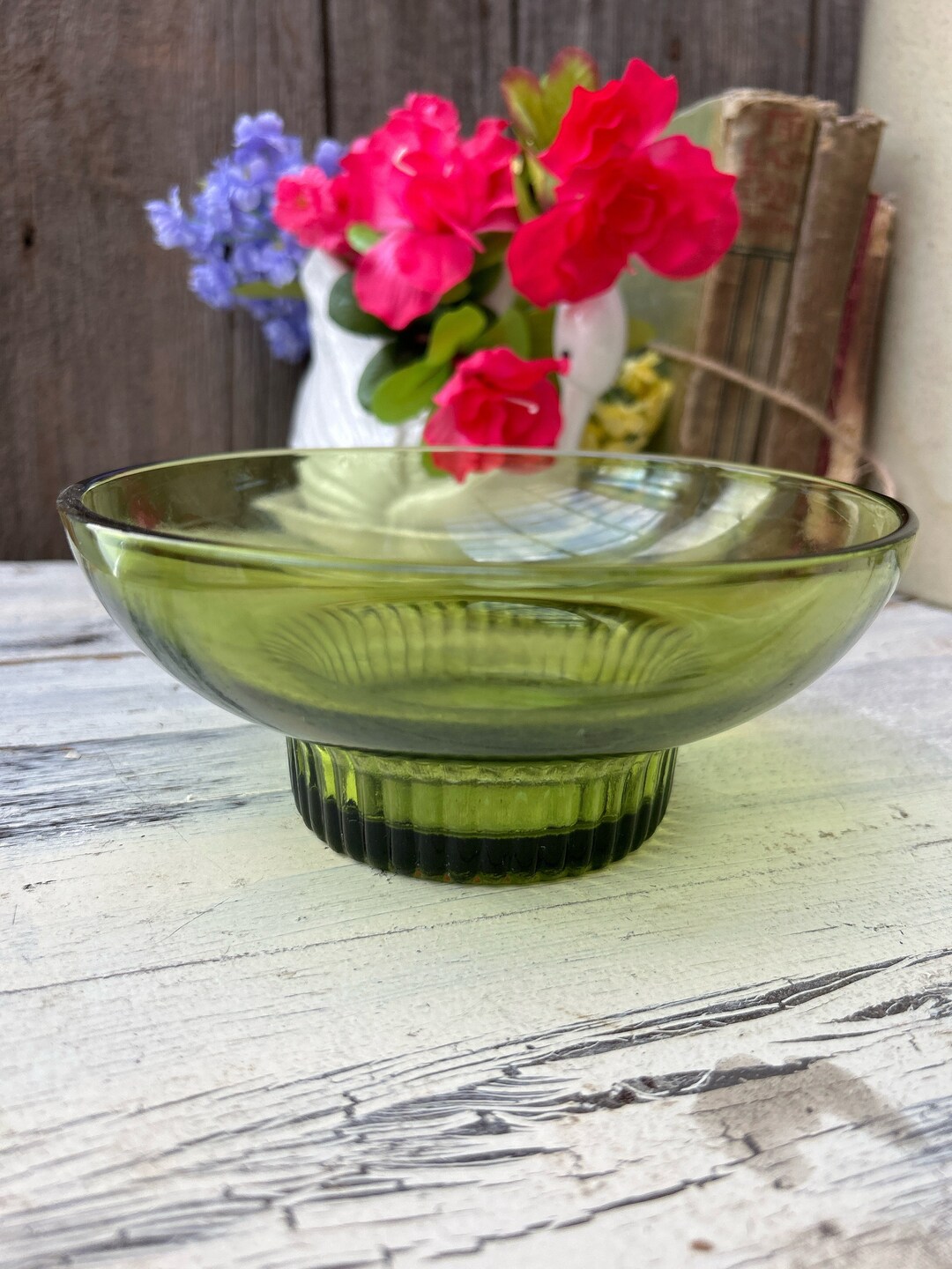 Vintage Randall Green Depression Glass Bowl, Storage Container , Ribbed ...