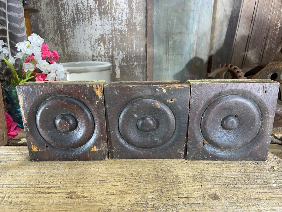 Antique Victorian Salvage 3 Wood Door Corner Rosettes, Window Door Trim ...