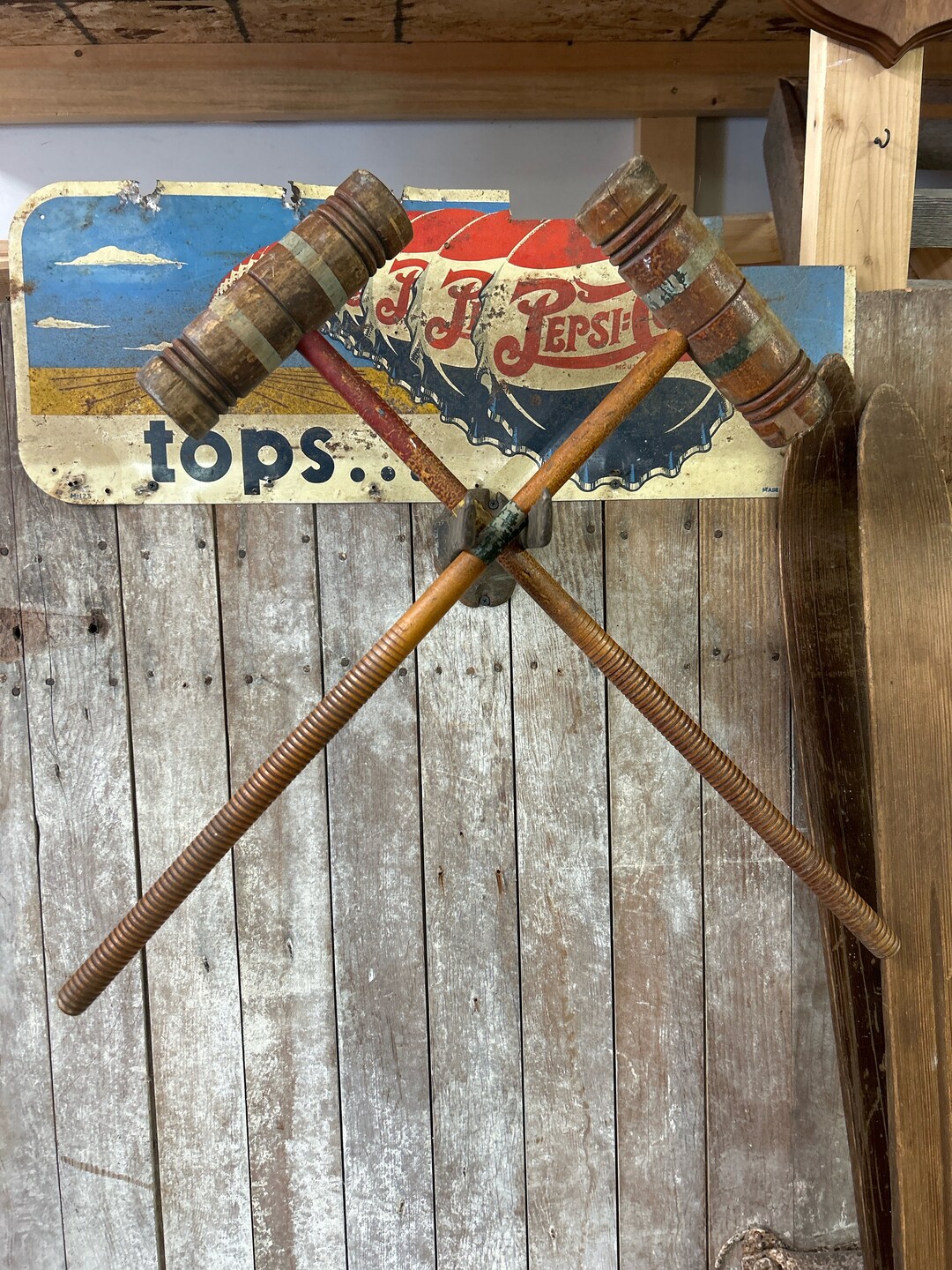 Croquet Clubs , Wall Displays, Wood Clubs, Yard Games, Maul - Etsy