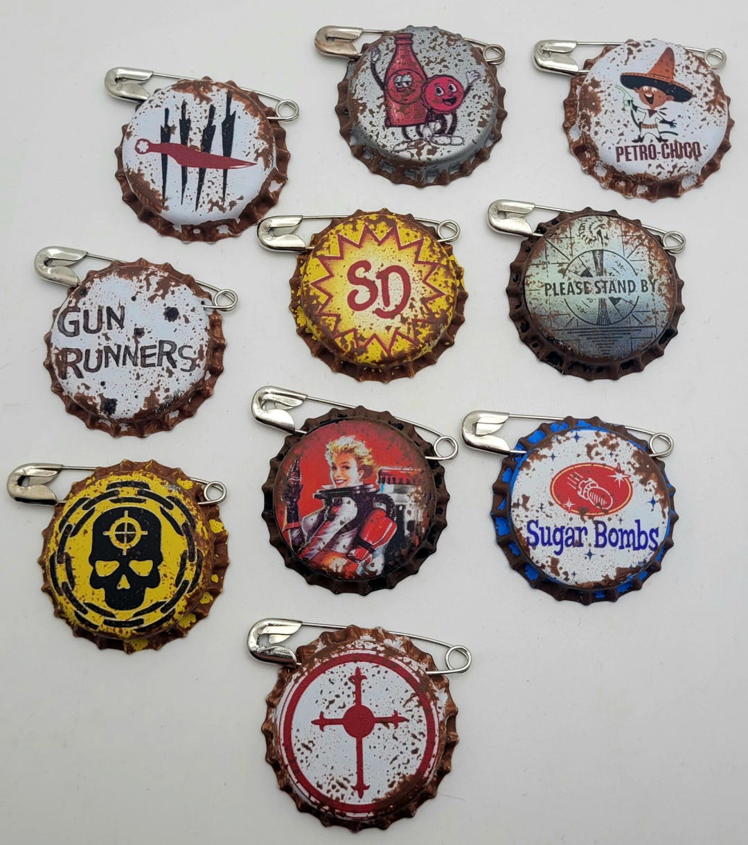 Bottle Cap Pins #2 Wasteland Inspired Weathered You Pick Your Favorites ...