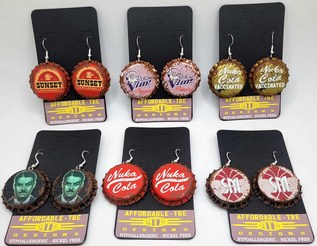 Pair of Weathered Fallout Inspired Bottle Cap Earrings #1 You Choose ...