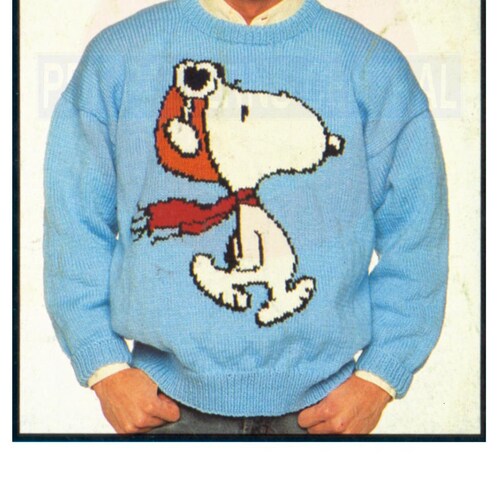 Vintage Knitted Snoopy and Woodstock Sweater Pattern Instant - Etsy