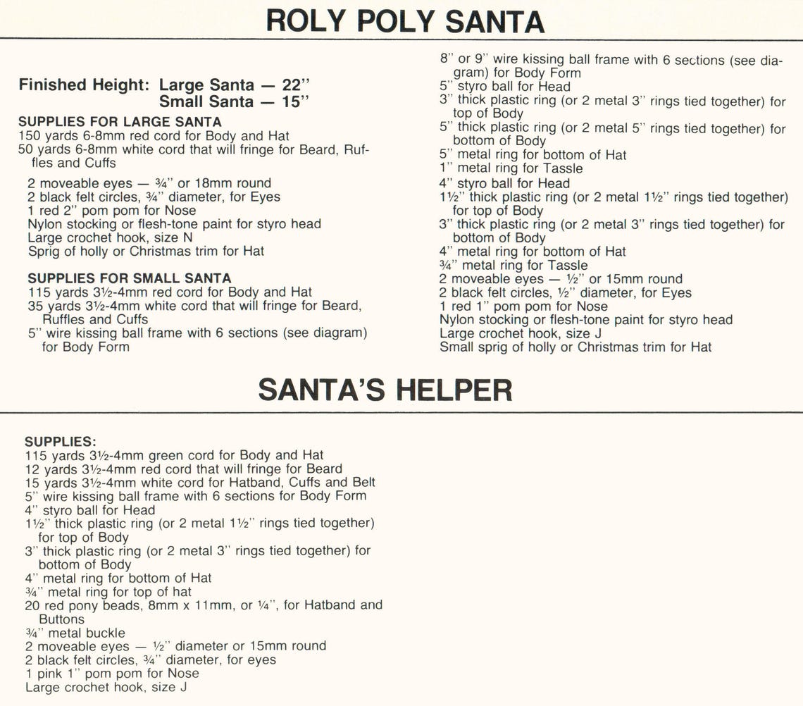 Vintage 70s Macrame Roly Poly Santa & Santa's Helper Pattern Instant ...