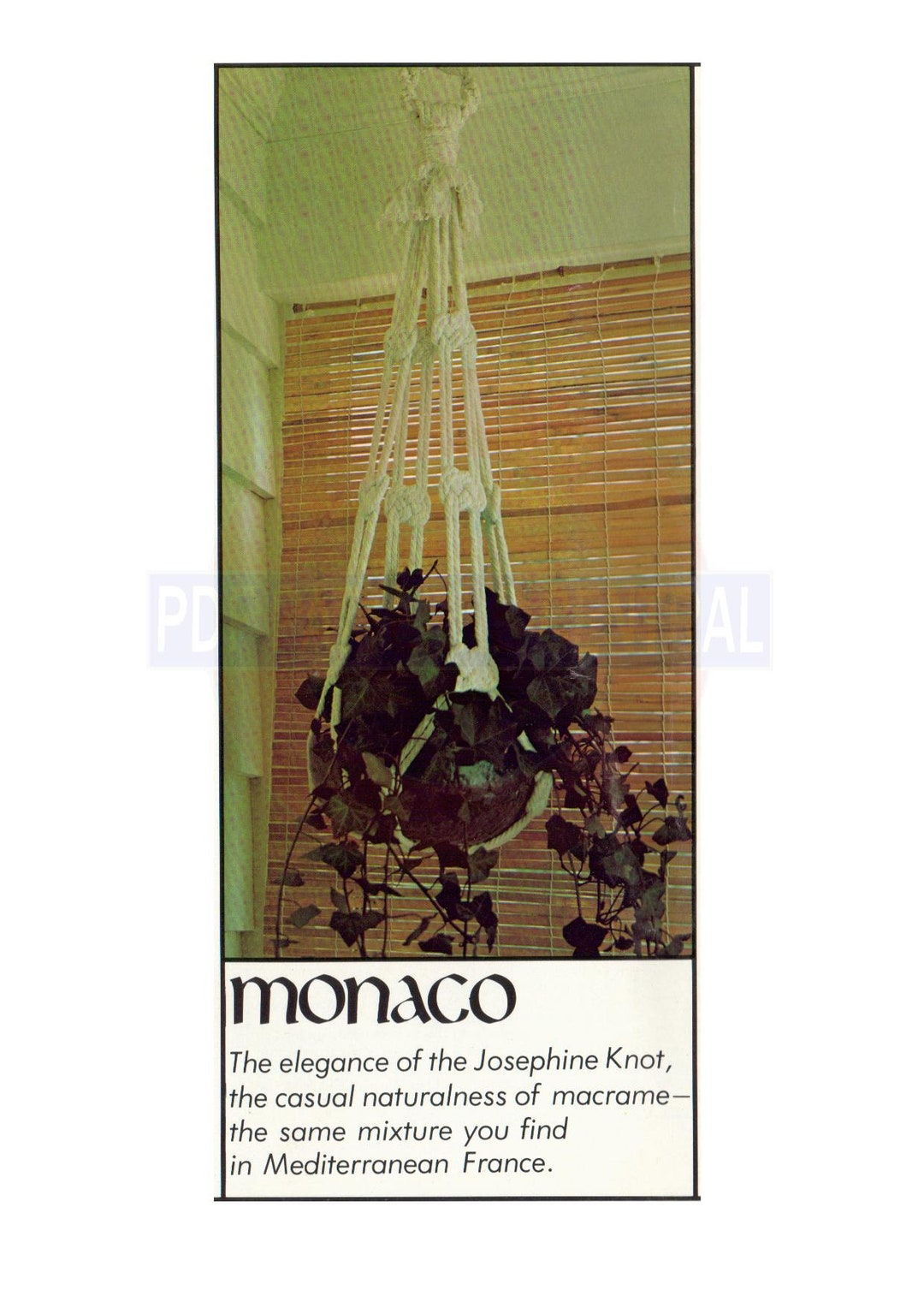 Vintage 70s Plant Hanger Monaco Pattern Instant Download PDF 1.5 Pages ...