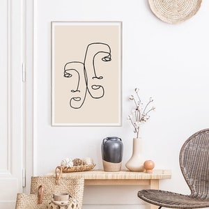 Bedroom Wall Art, One Line Drawing, Line Drawing Print, Continuous Wall ...