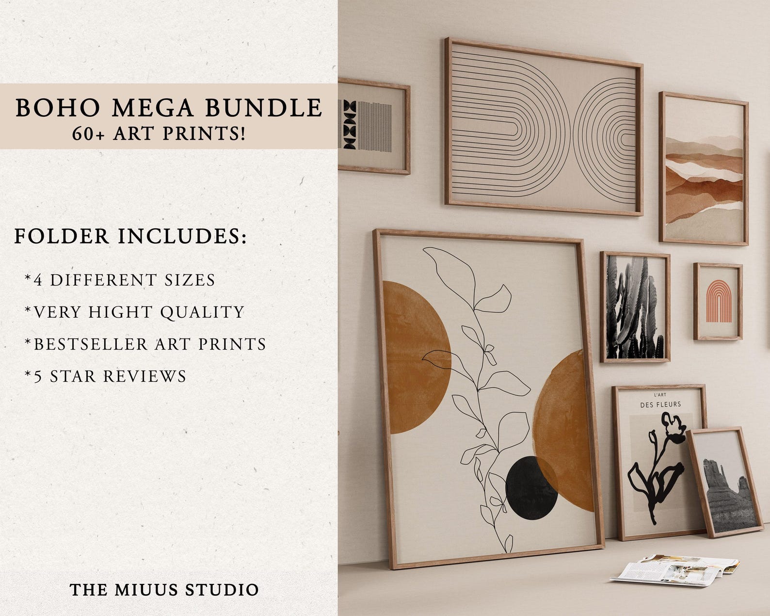60+ Boho Gallery Wall Art Prints: Neutral Decor Set (digital Download ...