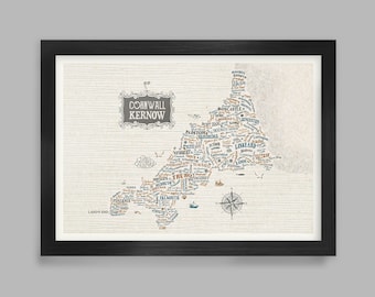 Cornwall Map Illustrated Map of Cornwall Print / Travel Gifts / Gifts ...