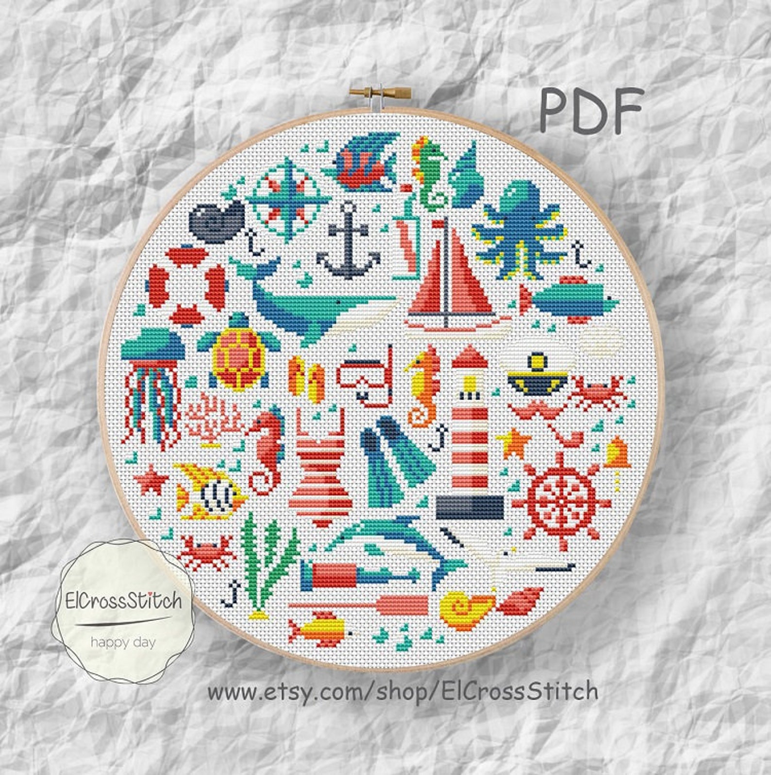 Sea Cross Stitch Pattern,beginner Stitch ,instant Download,modern Cross ...