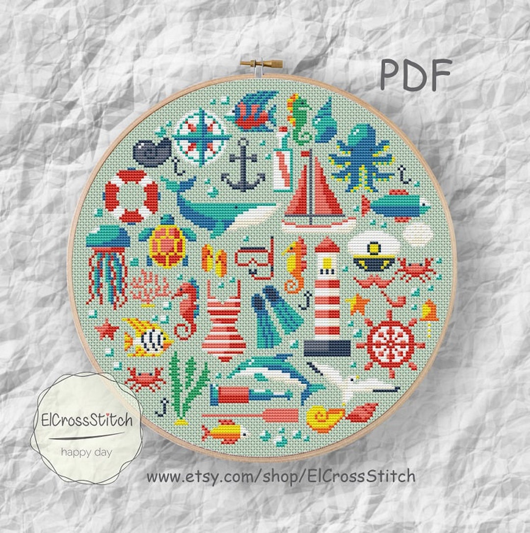Sea Cross Stitch Pattern,beginner Stitch ,instant Download,modern Cross ...