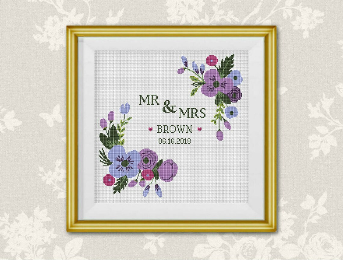 Wedding Cross Stitch Pattern Personalized Wedding Gift | Etsy