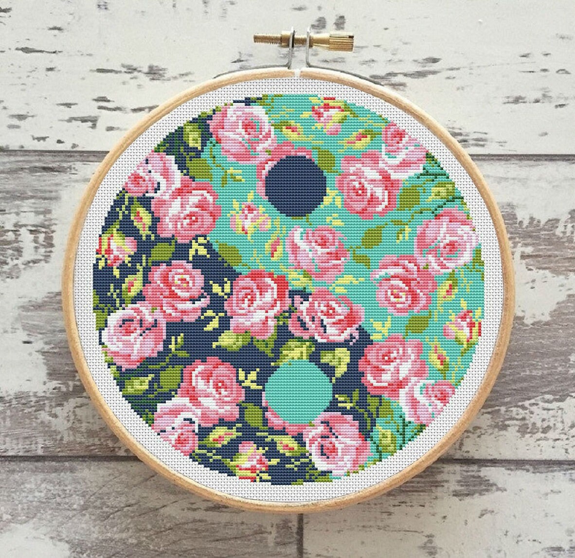 Yin Yang Floral Cross Stitch PatternFlowers silhouette Cross | Etsy