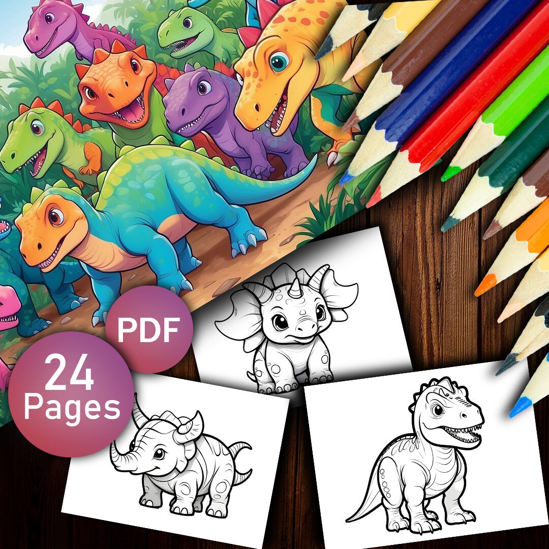 Cute Dinosaurs Coloring Book Coloring Page Instant Download Cute ...
