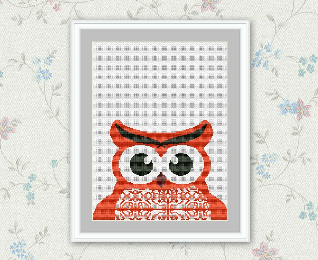 Orange Owl Cross Stitch Pattern Silhouette Cross Stitch - Etsy