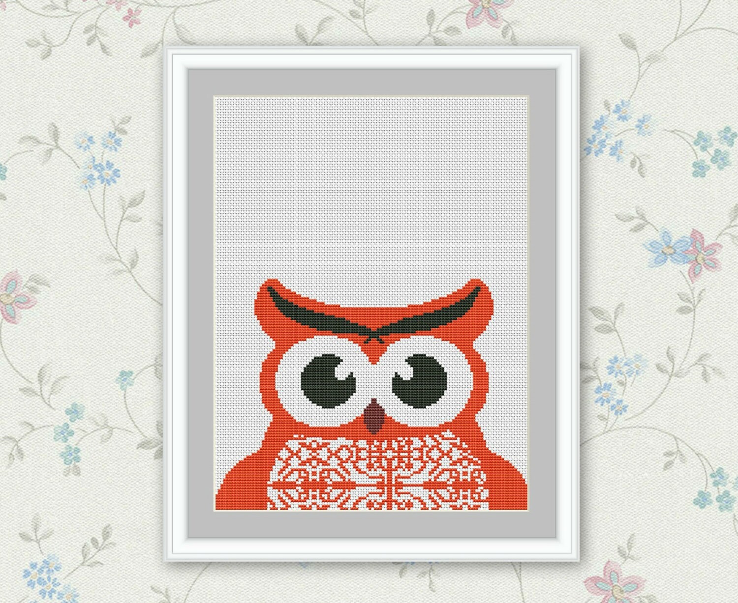 Orange Owl Cross Stitch Pattern Silhouette Cross Stitch | Etsy