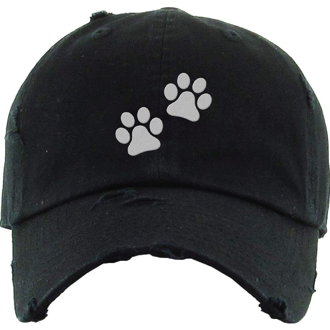 Embroidered Paw Print Hat: Distressed Cotton Cap - Dog & Cat Lover Gift ...
