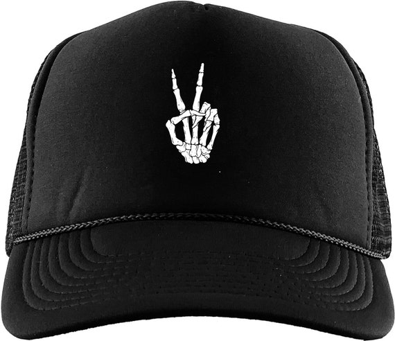 Skeleton Hand Trucker Hat-embroidered Skelton Peace Hand - Etsy