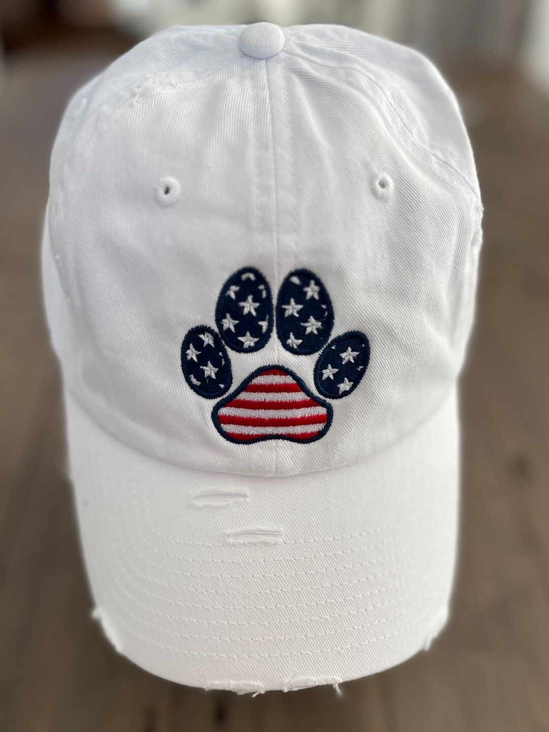 Embroidered American Paw Hat-distressed Paw Print Hat-usa Hat-dog Mom ...