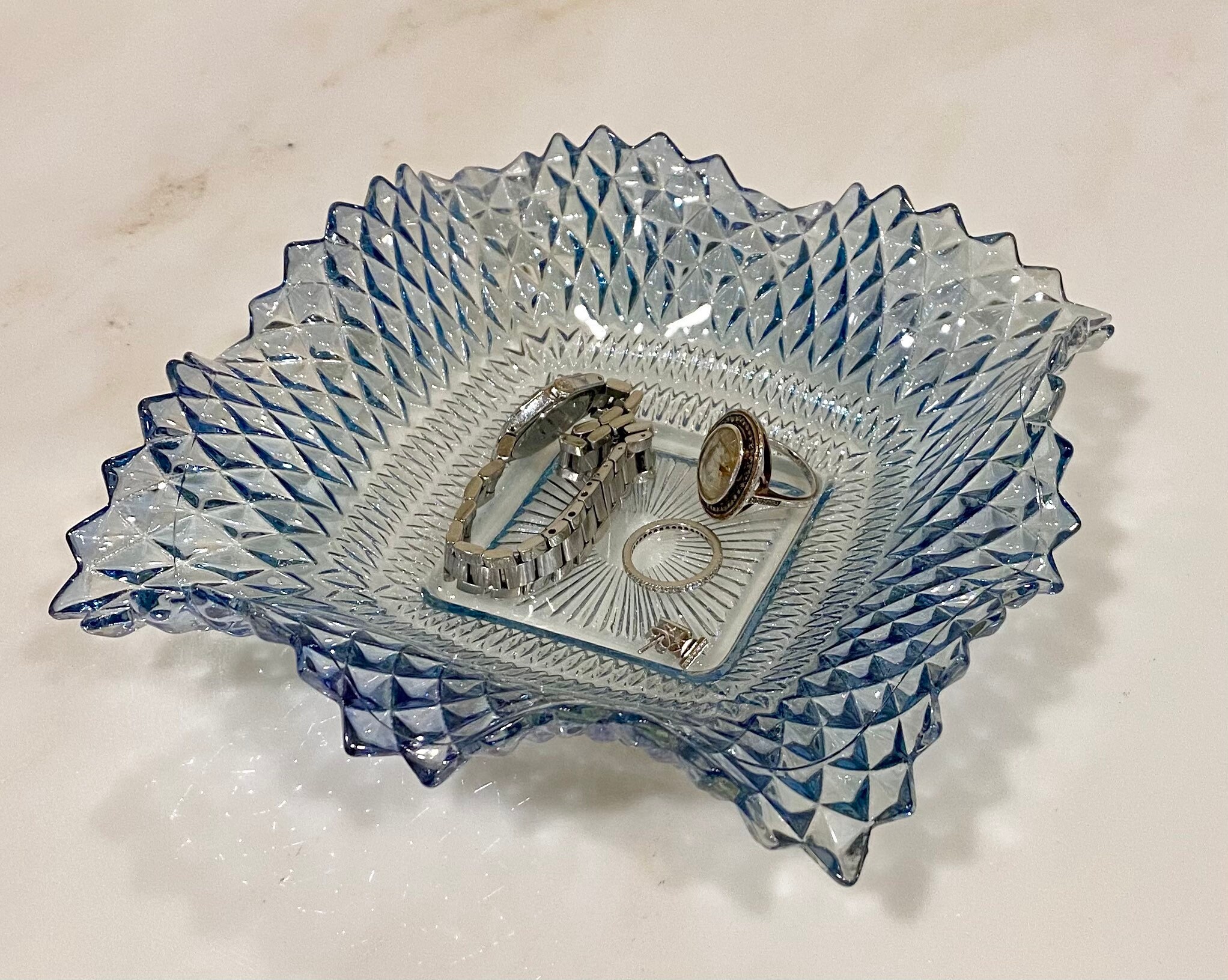Vintage Blue Glass, Ruffled Edge Candy Dish - Etsy