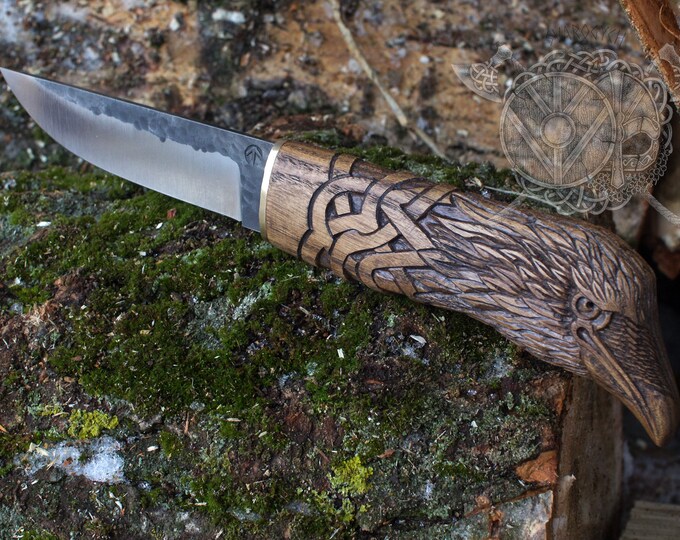 Hand-forged Knife With a Raven Head on the Handle, Viking Knife, Huginn ...