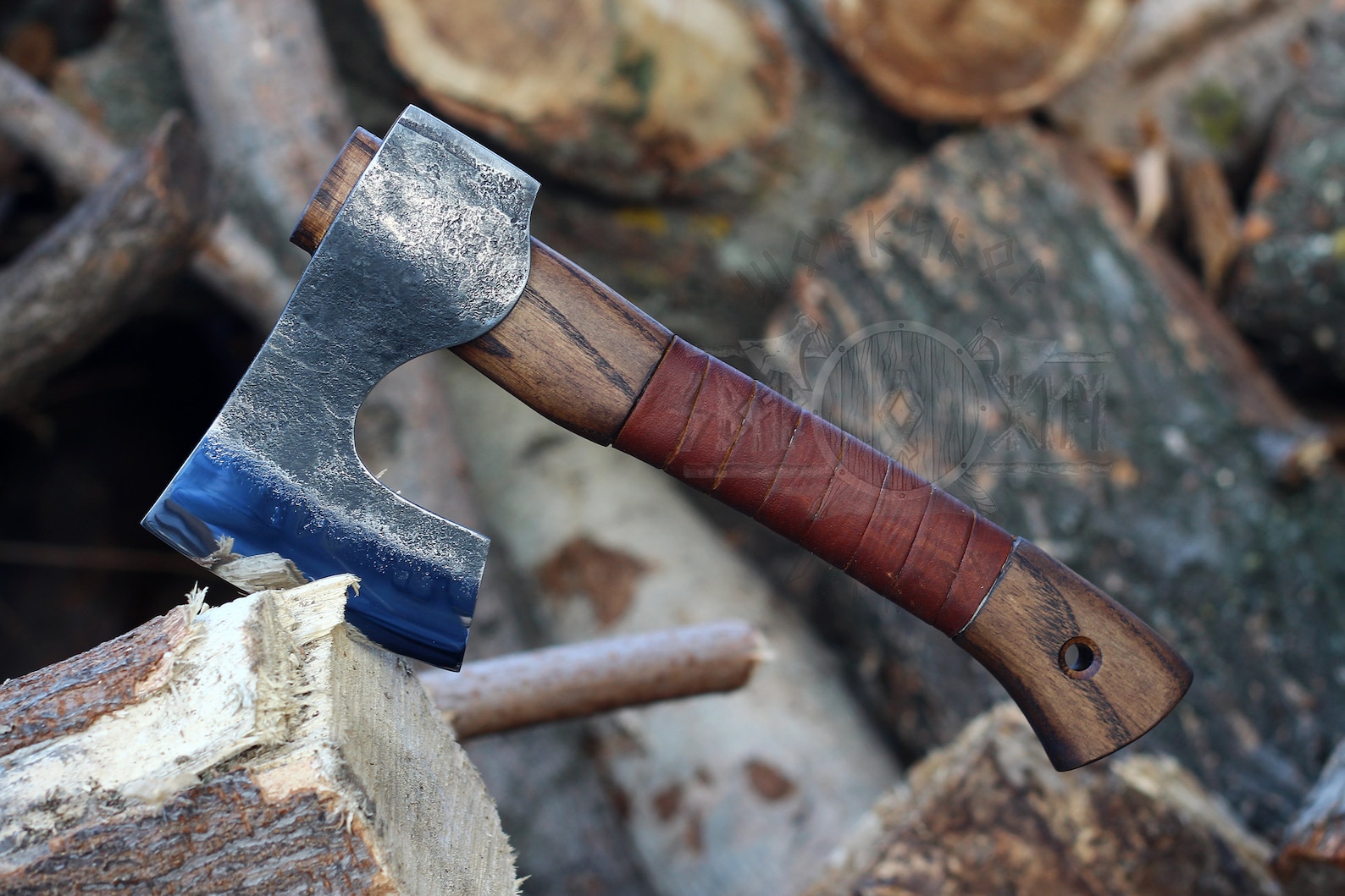 Small Bearded Axe with Short Handle and Leather Wrapping | Etsy