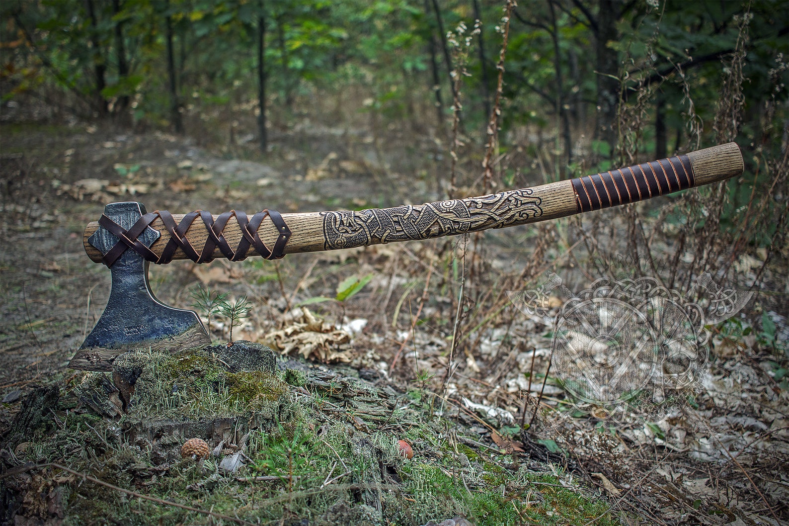 Viking Age Baltic/Slavic Axe with Long Shaft Leather Wrapping | Etsy