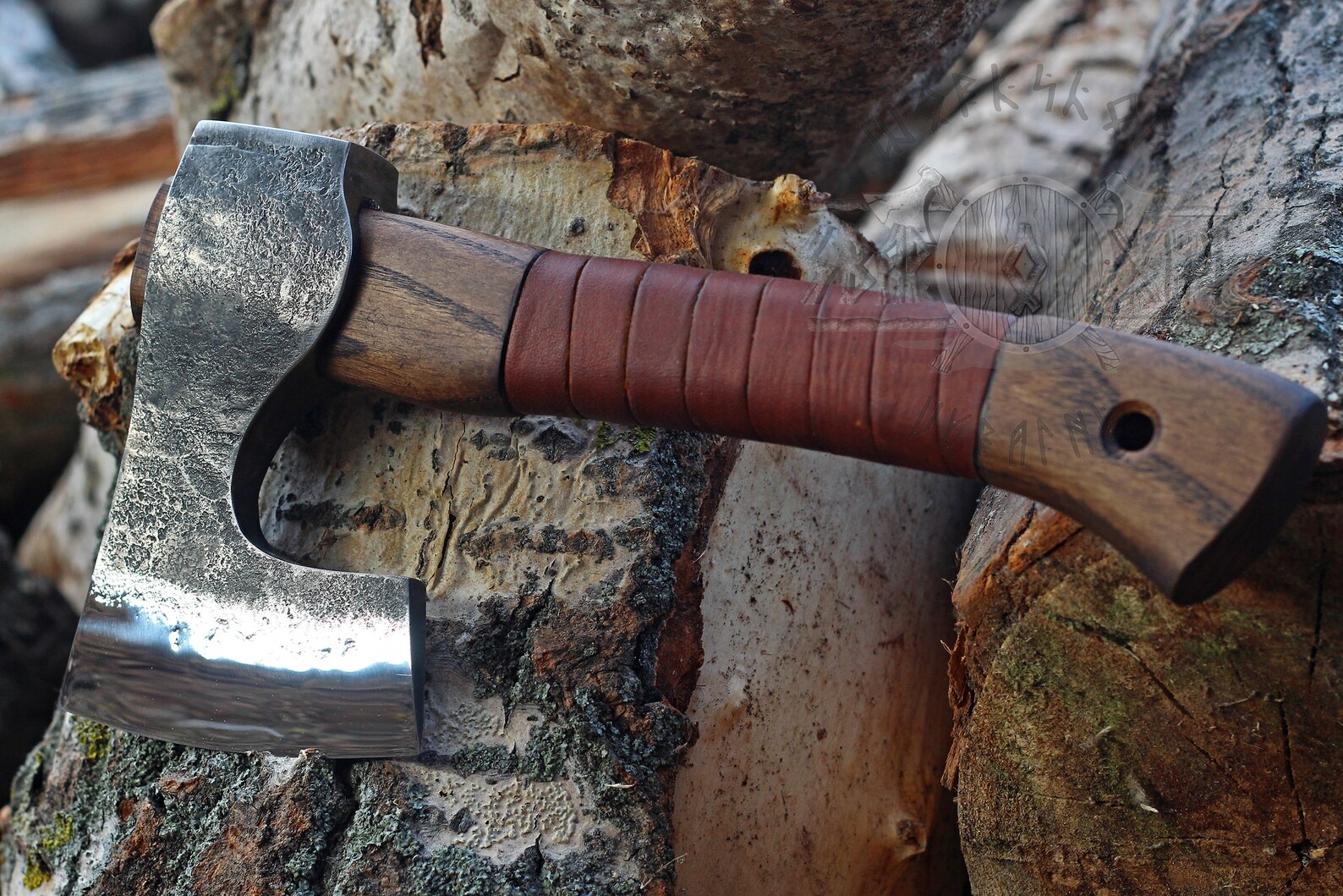 Small Bearded Axe with Short Handle and Leather Wrapping | Etsy