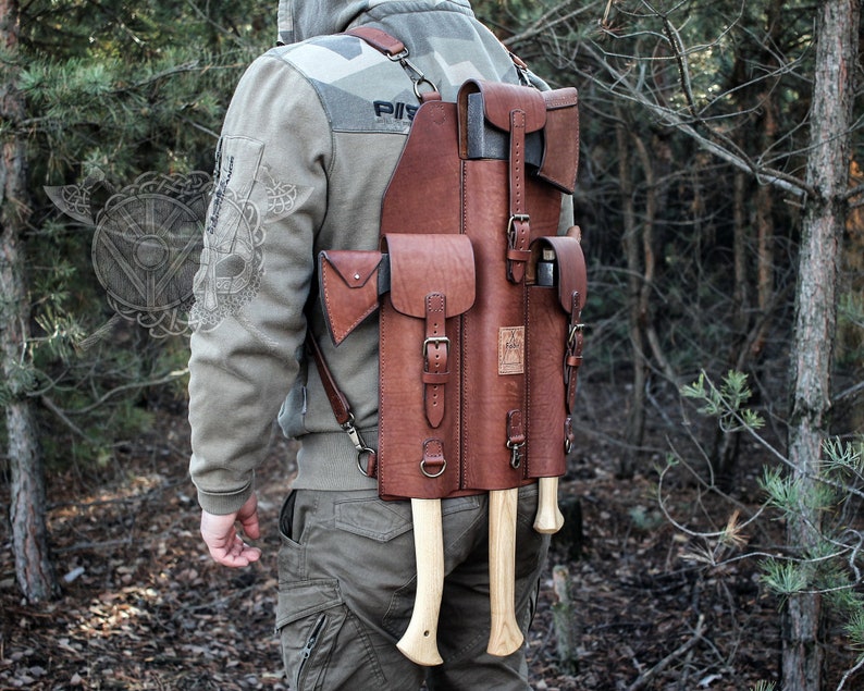 Leather Backpack for Three Axes Closed Case for Axe Handmade | Etsy