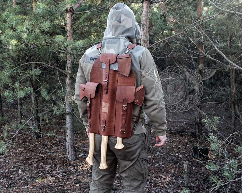 Leather Backpack for Three Axes Closed Case for Axe Handmade | Etsy