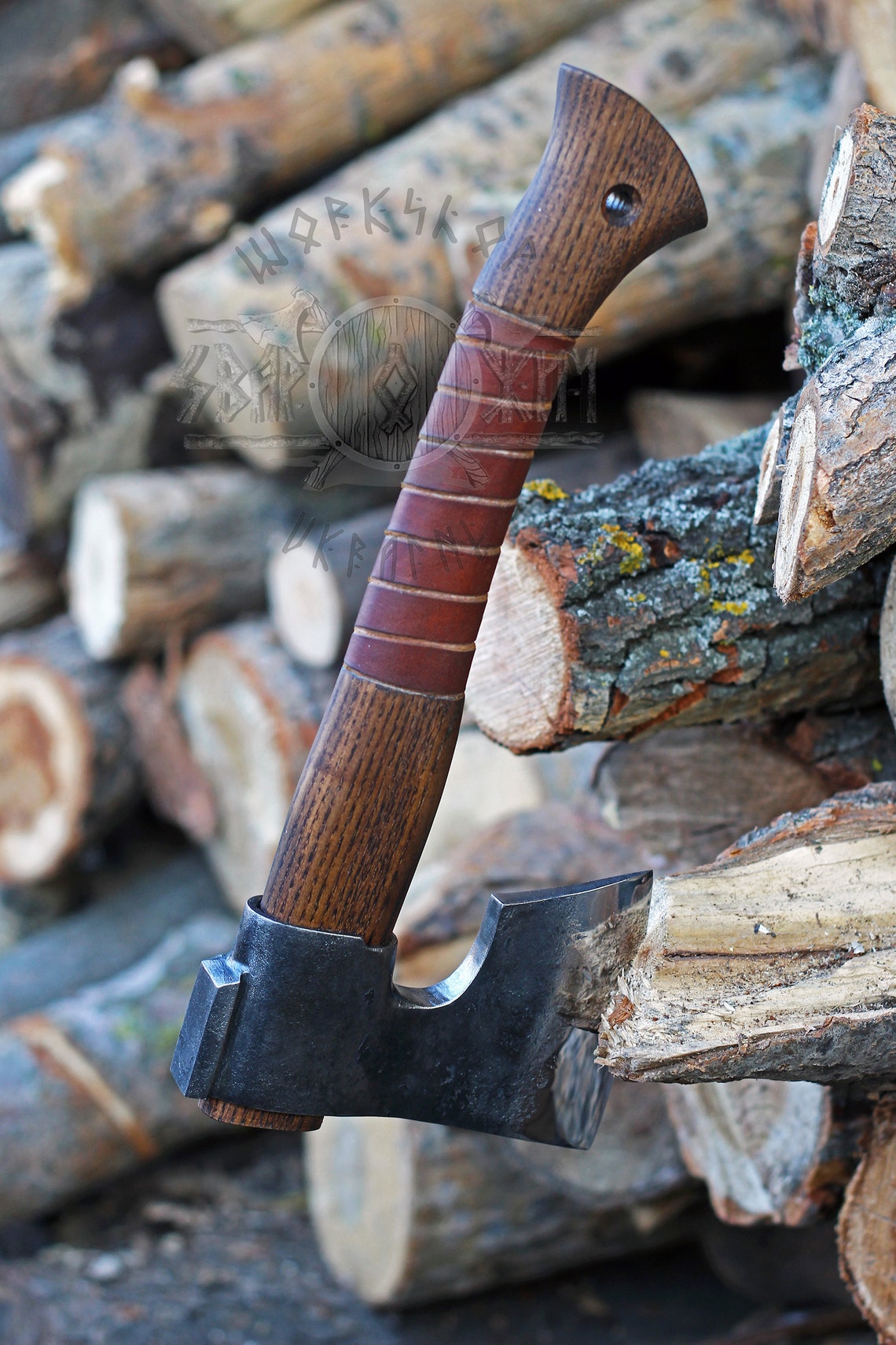 Small Bearded Finnish Axe with Short Handle and Leather | Etsy