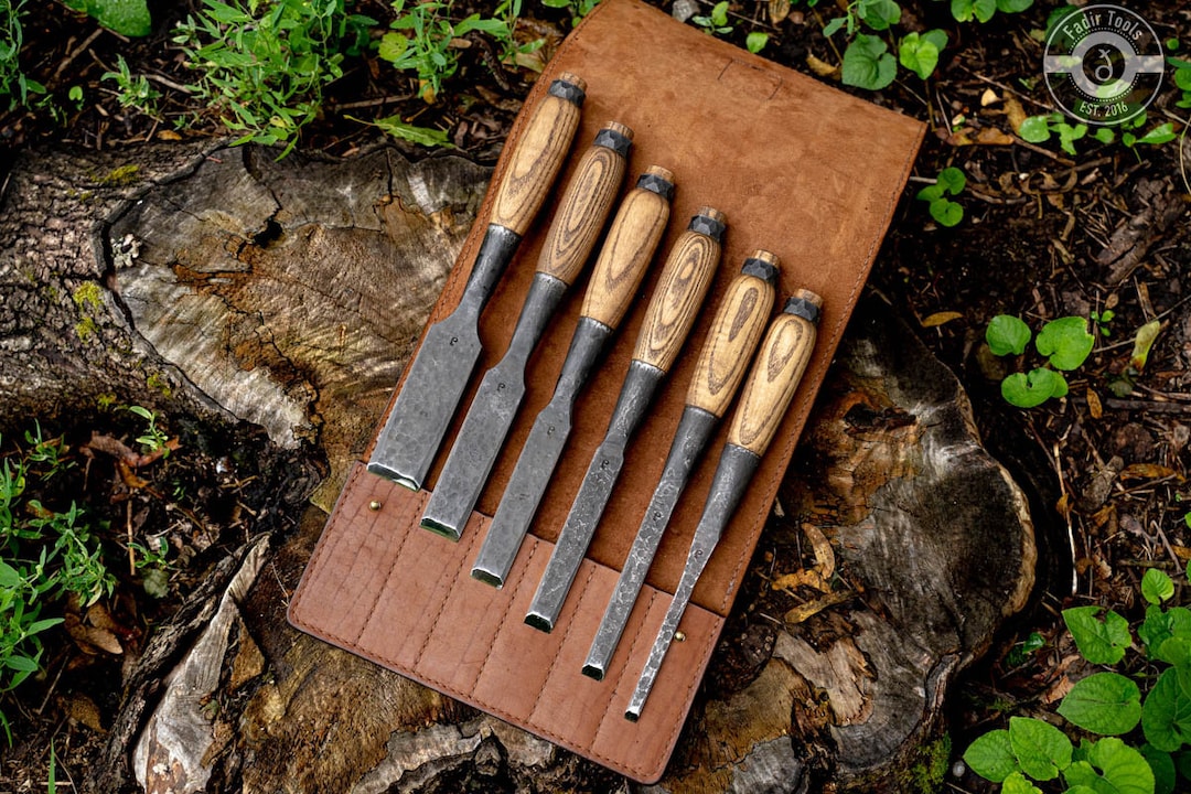 Hand Forged Wood Carving Chisels: 52100 Steel, Ash Handles, Leather ...