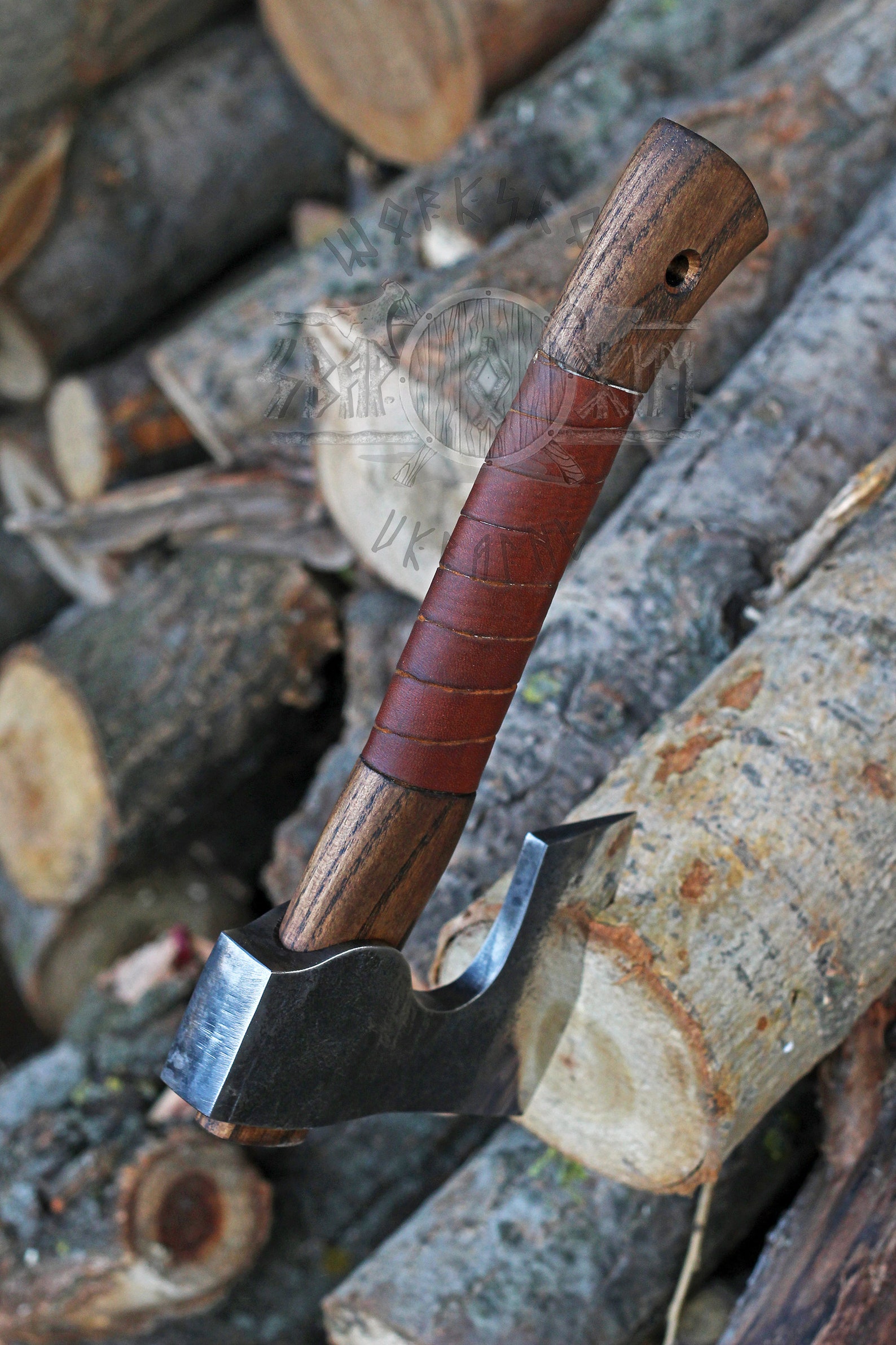 Small Bearded Axe with Short Handle and Leather Wrapping | Etsy