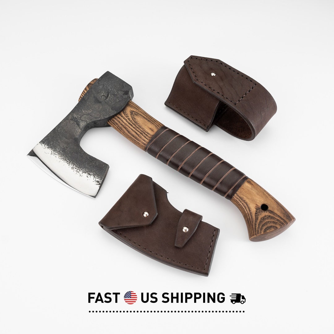 Small Bearded Axe With Short Handle and Leather Wrapping, Viking Axe ...