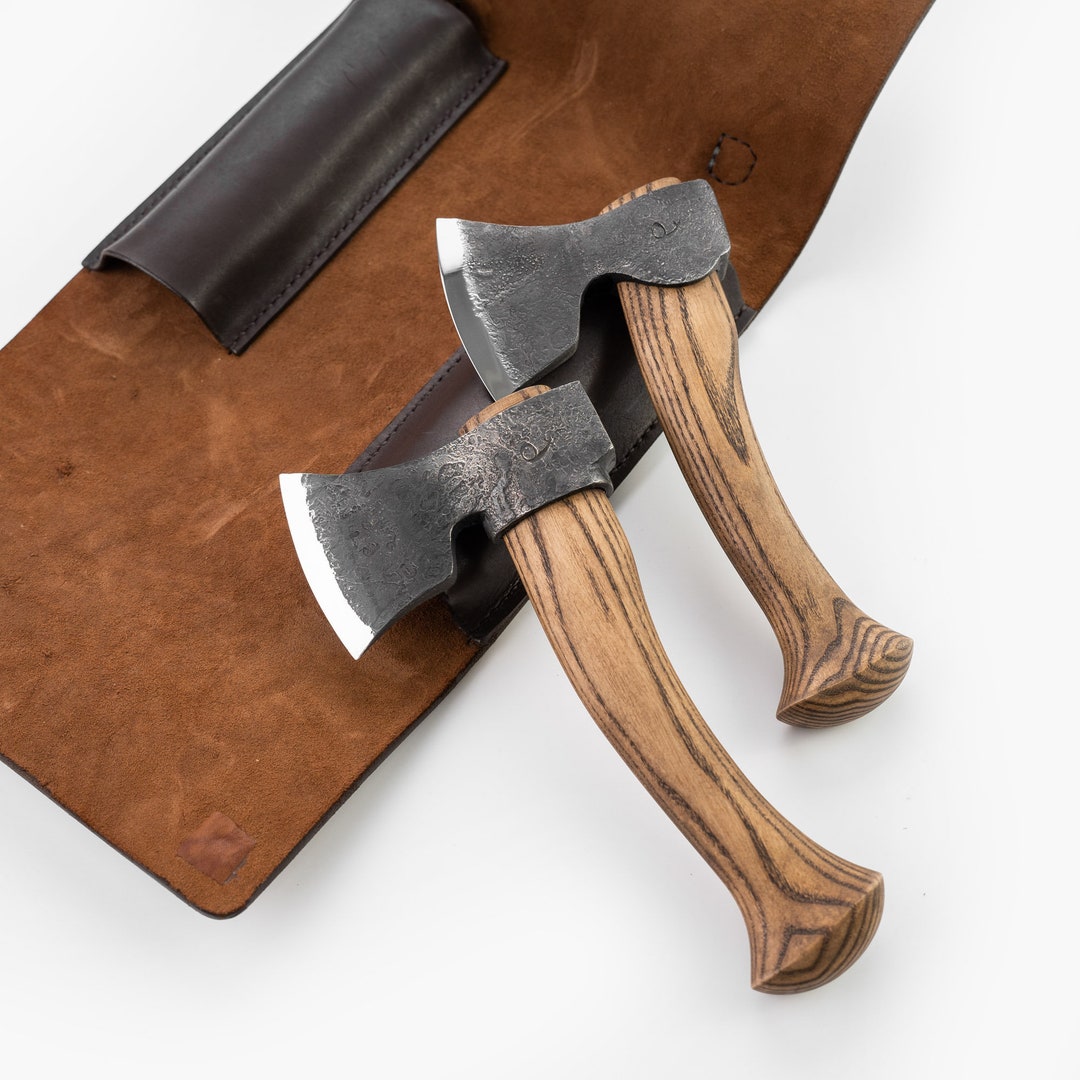 Set of 2 Mini Carving Bearded Axes With Leather Case for Wood Spoon ...
