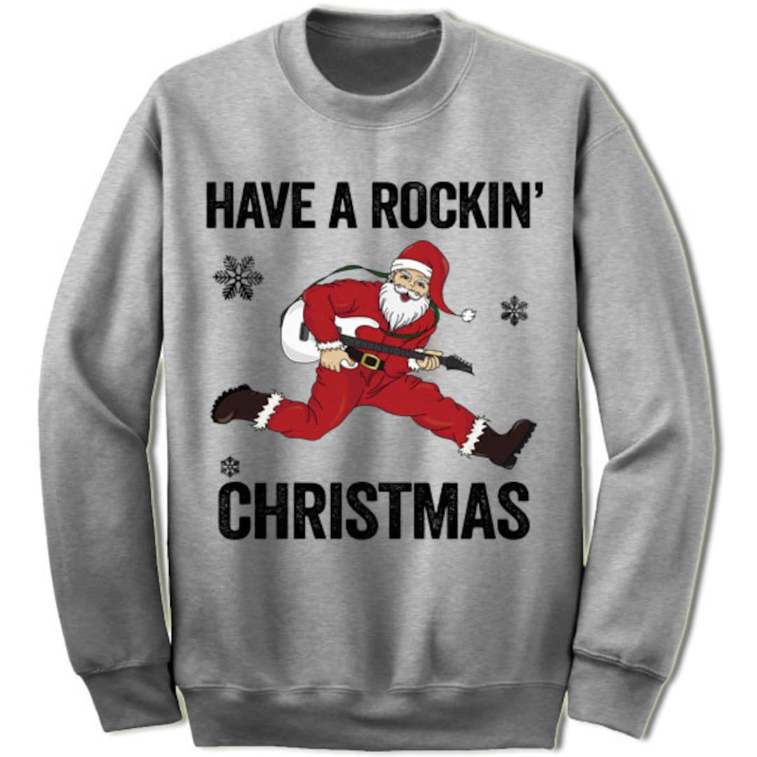 Cool Rock N Roll Santa Christmas Sweater Sweatshirt. Funny Christmas ...